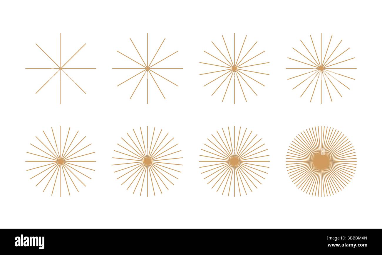 Radial circle thin line star, sun rays. Abstract gold sunburst ...