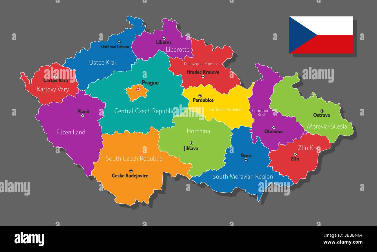 Vector map of Czech Republic with names of cities and with borders city ...