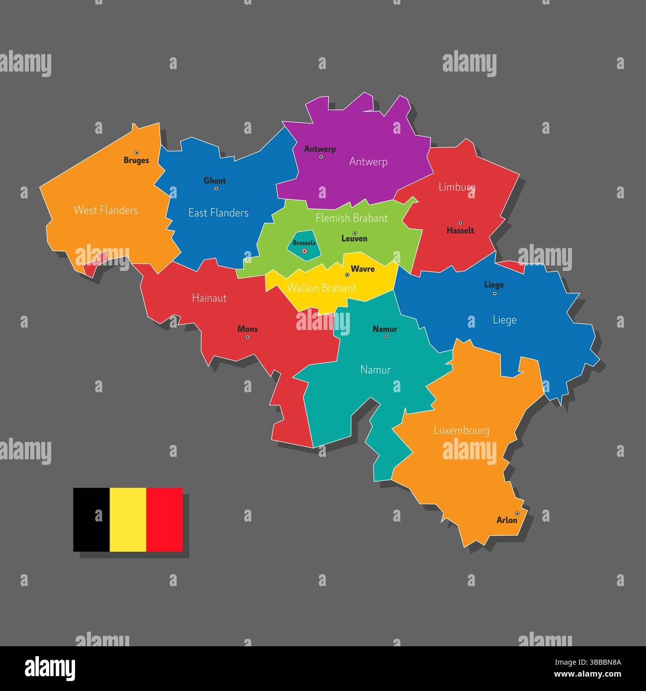Vector map of Belgium with names of cities and with borders city Stock ...