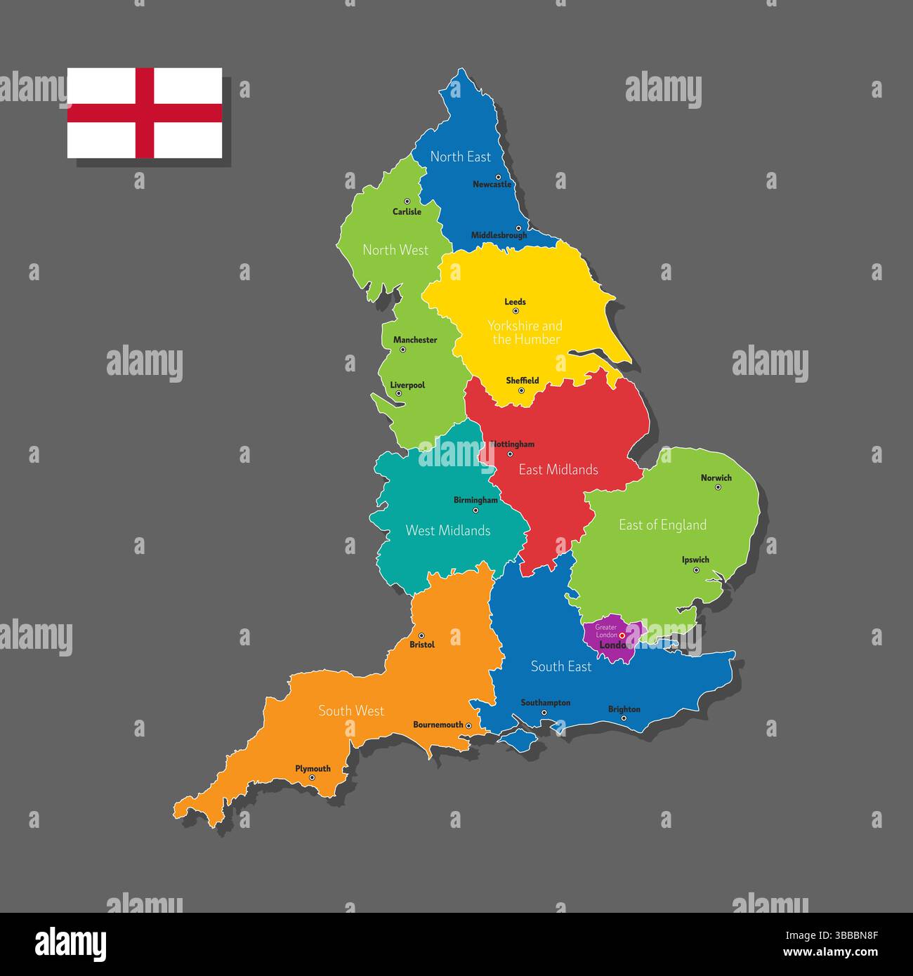 Vector map of England with names of cities and with borders city Stock ...