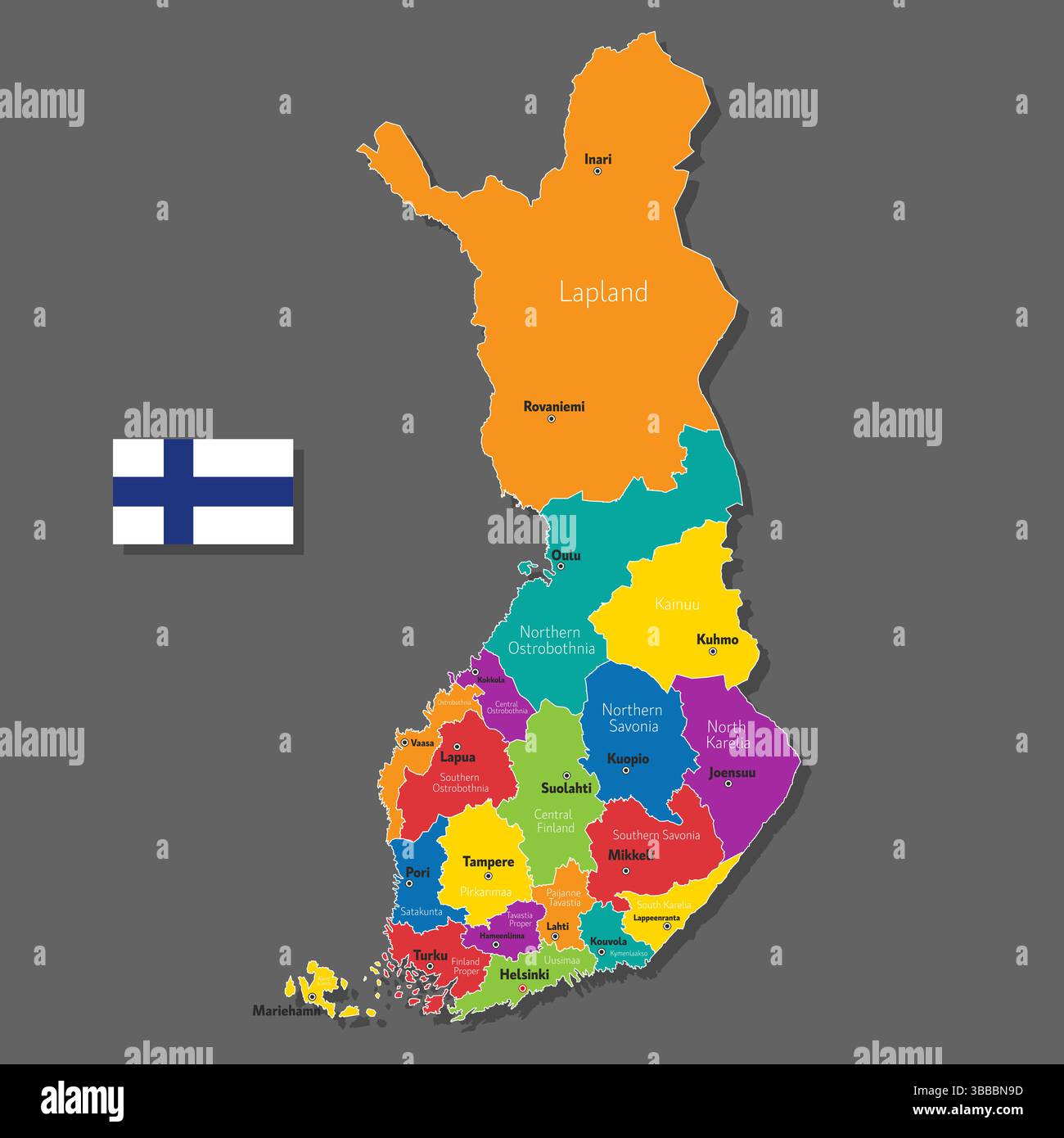 Vector map of Finland with names of cities and with borders city Stock ...