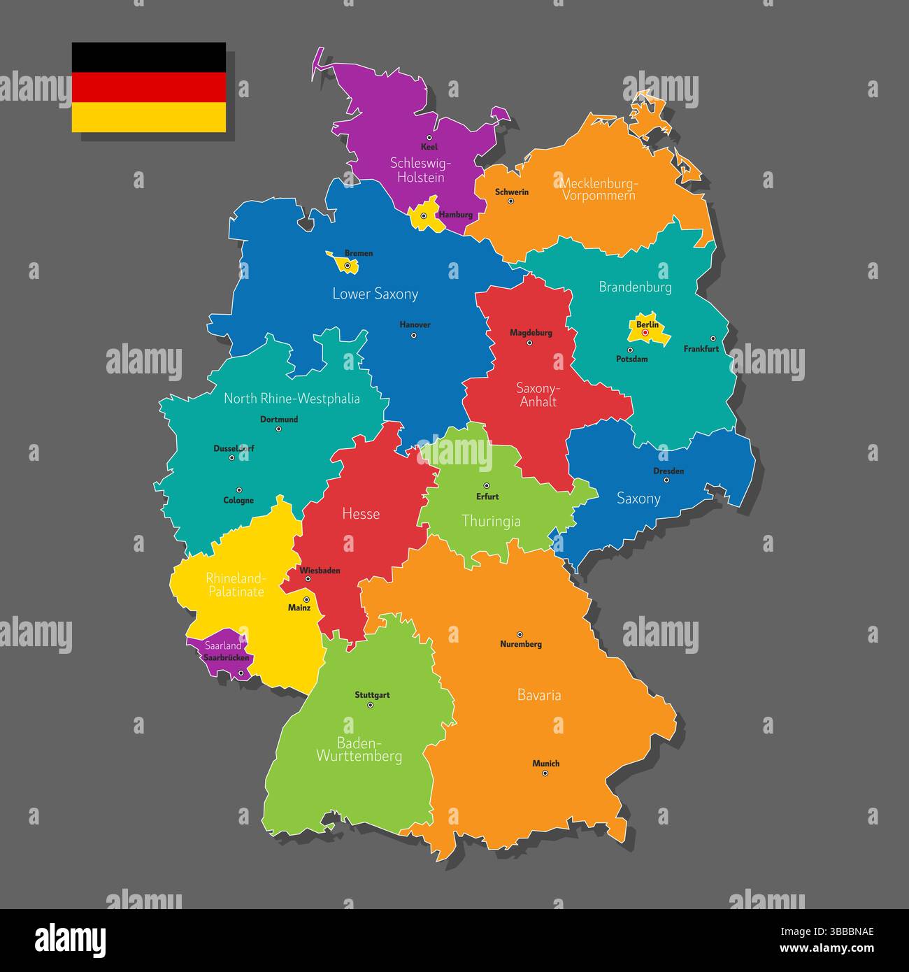 Vector map of Germany with names of cities and with borders city Stock ...