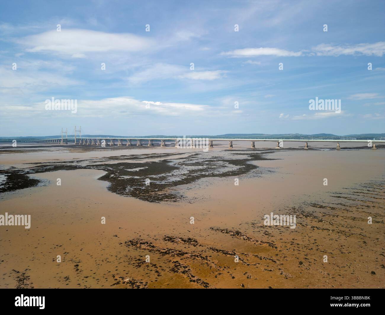 Aerial view of The Prince of Wales Bridge over mud flats, Severn bridge Bristol,Avon, UK Stock ...