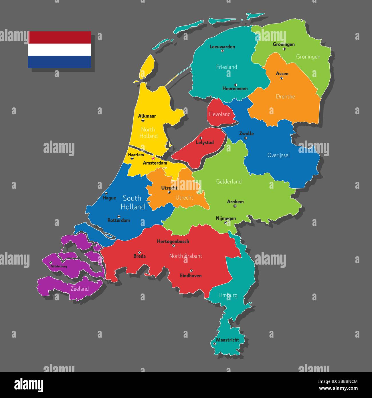 Vector map of Netherlands with names of cities and with borders city ...