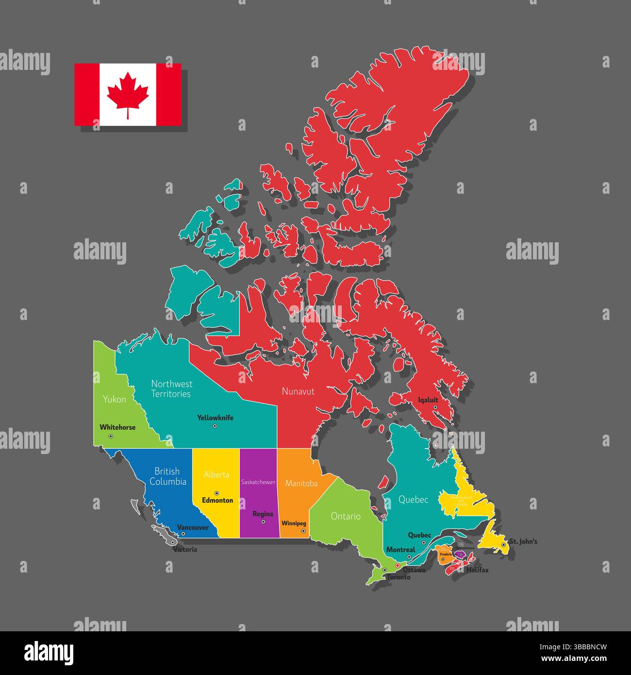 Vector map of Canada with names of cities and with borders city Stock ...