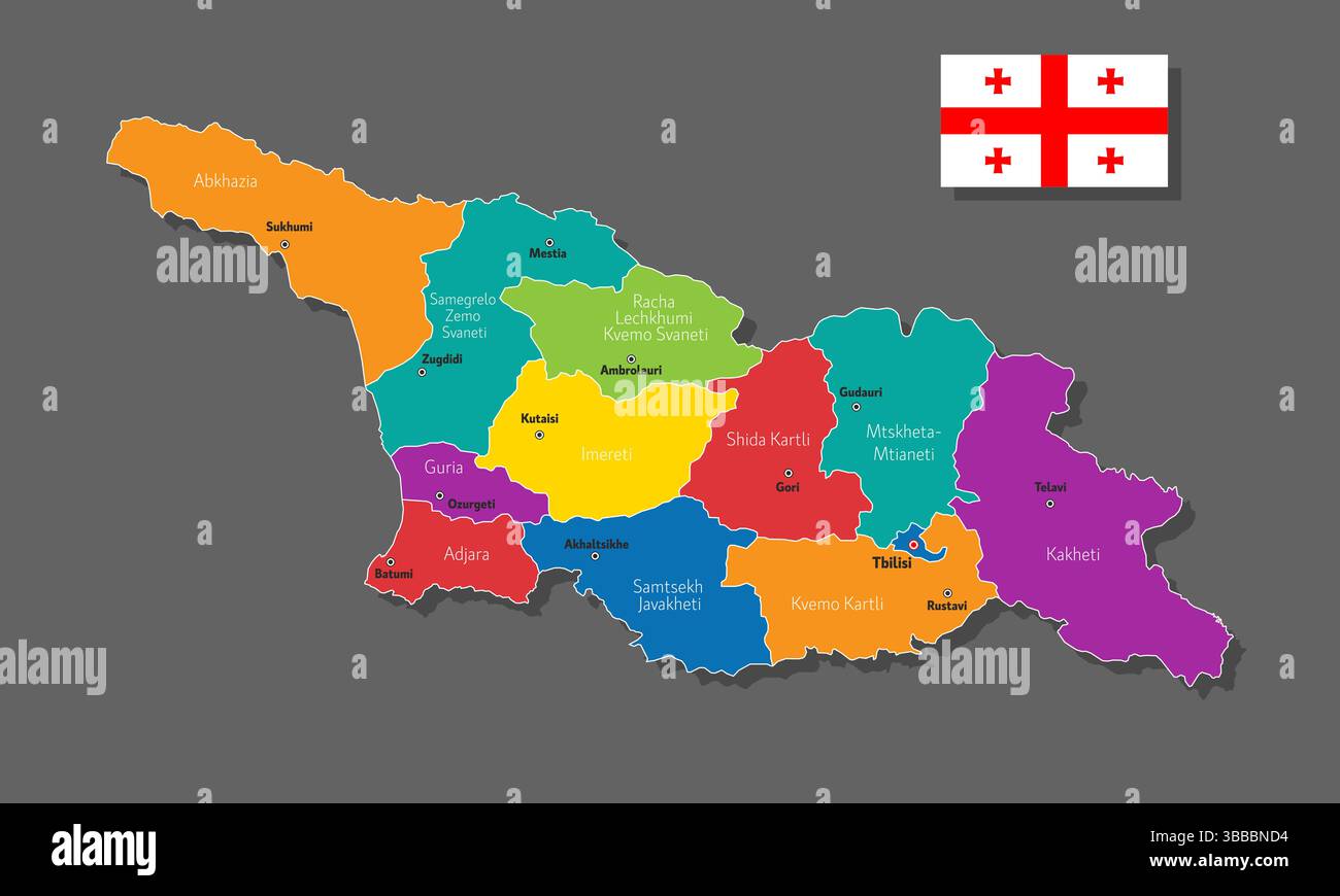 Vector map of Georgia with names of cities and with borders city Stock ...
