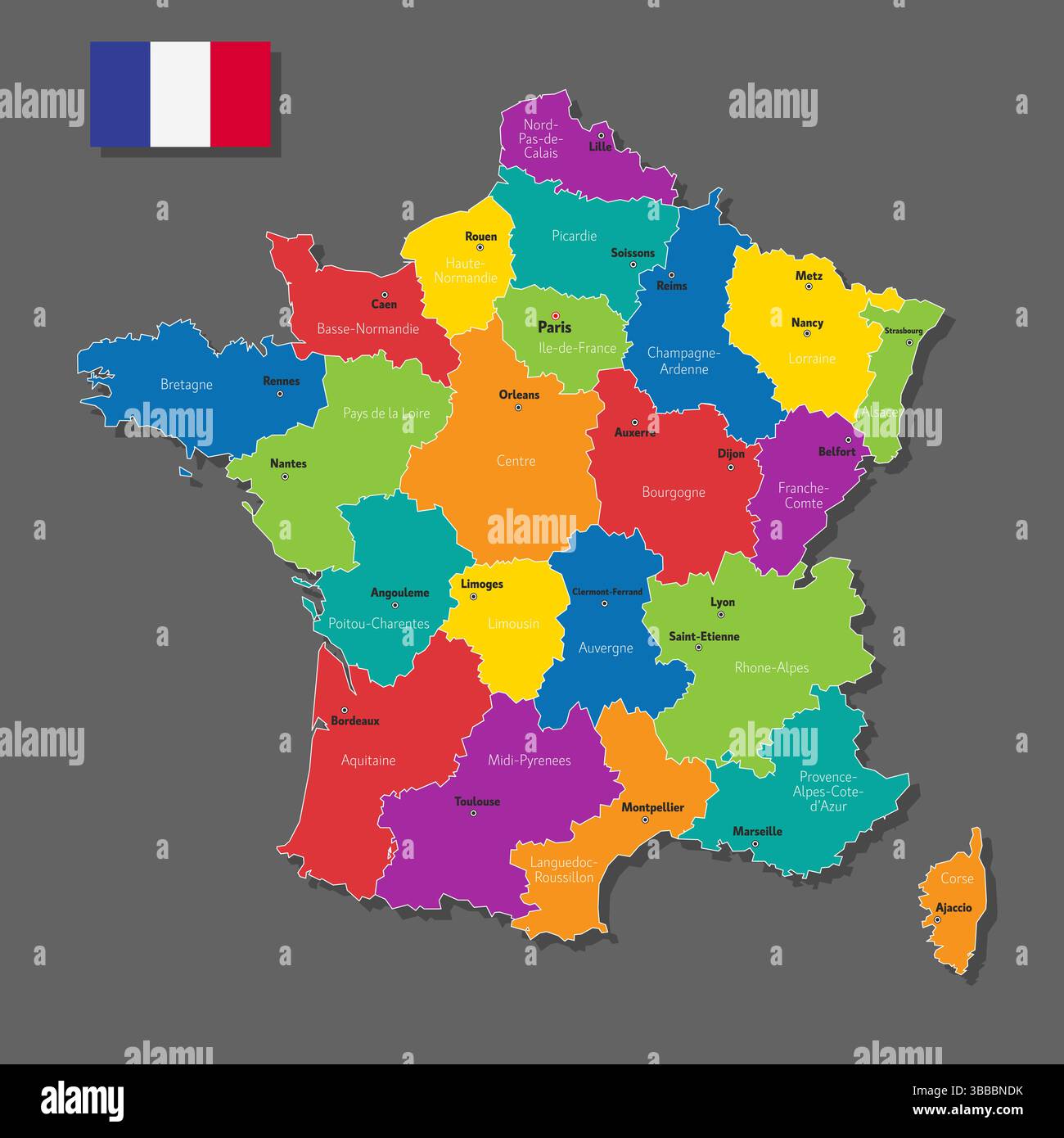 Vector map of France with names of cities and with borders city Stock ...