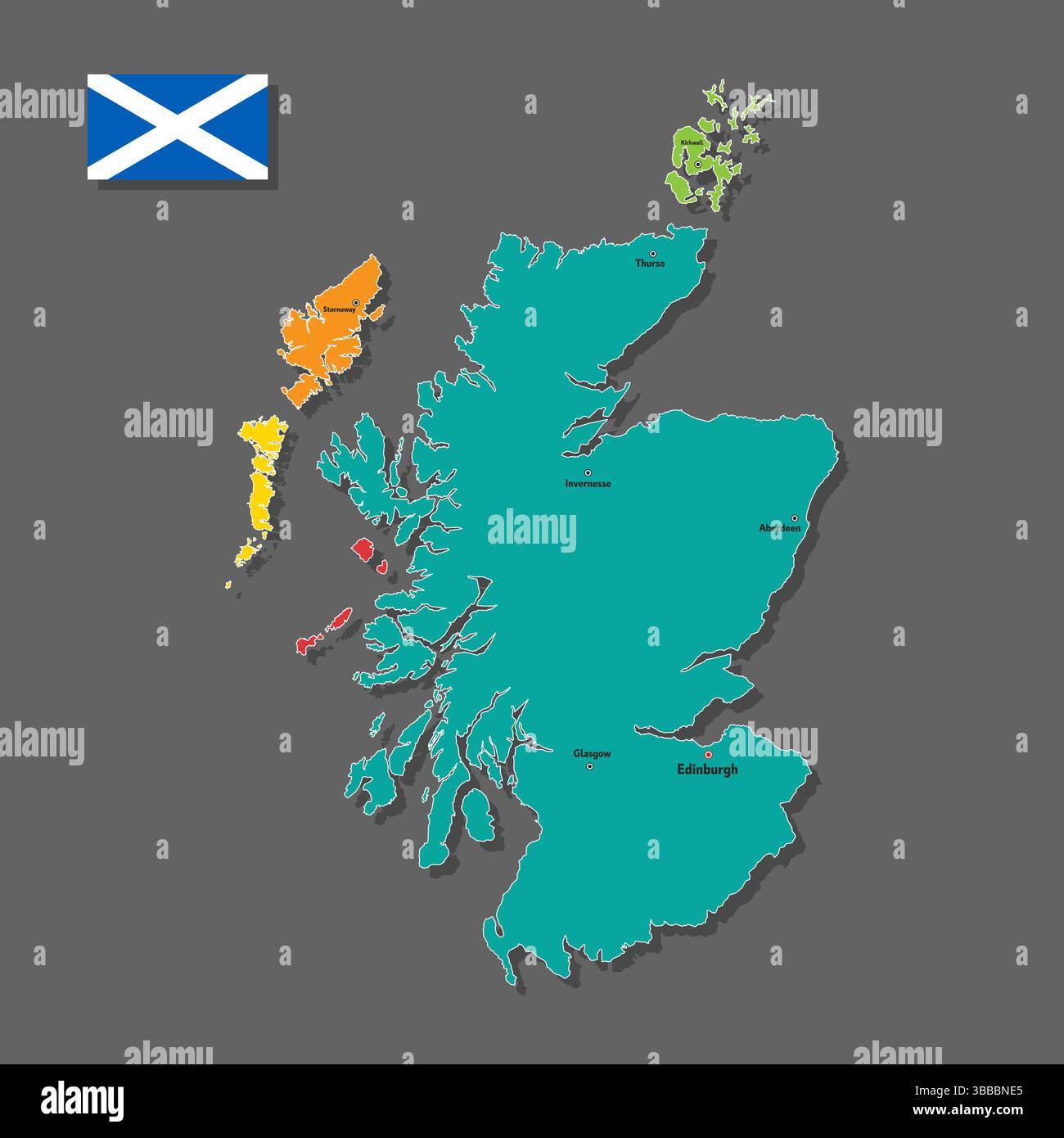 Vector map of Scotland with names of cities and with borders city Stock ...