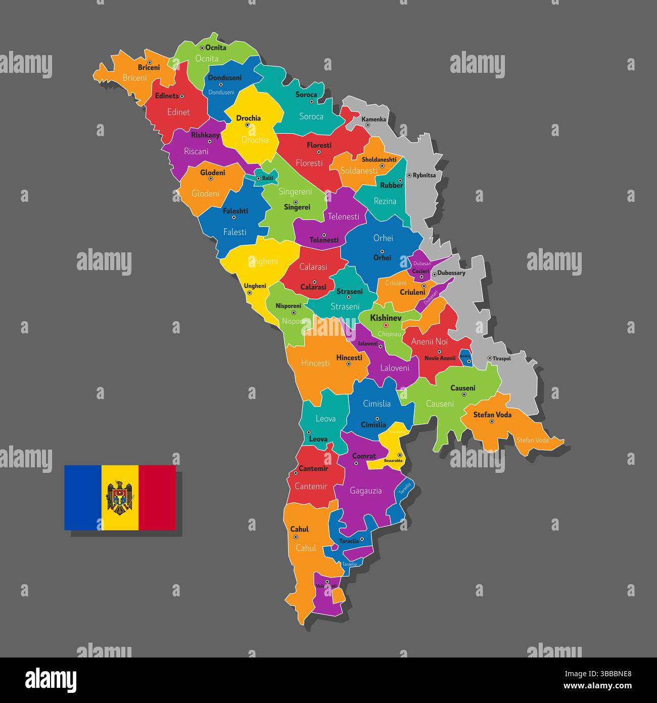 Vector map of Moldova with names of cities and with borders city Stock ...