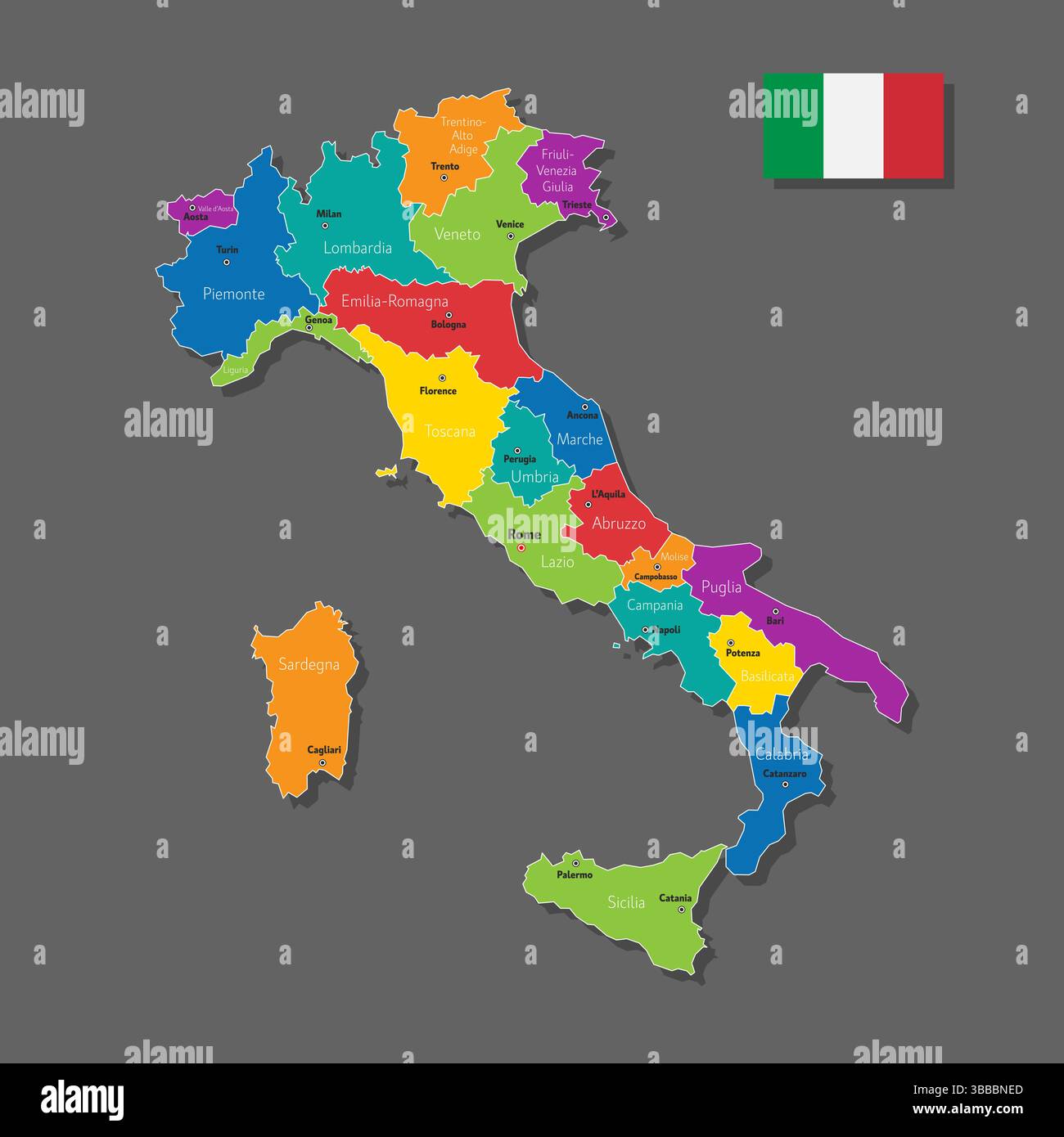 Vector map of Italy with names of cities and with borders city Stock ...