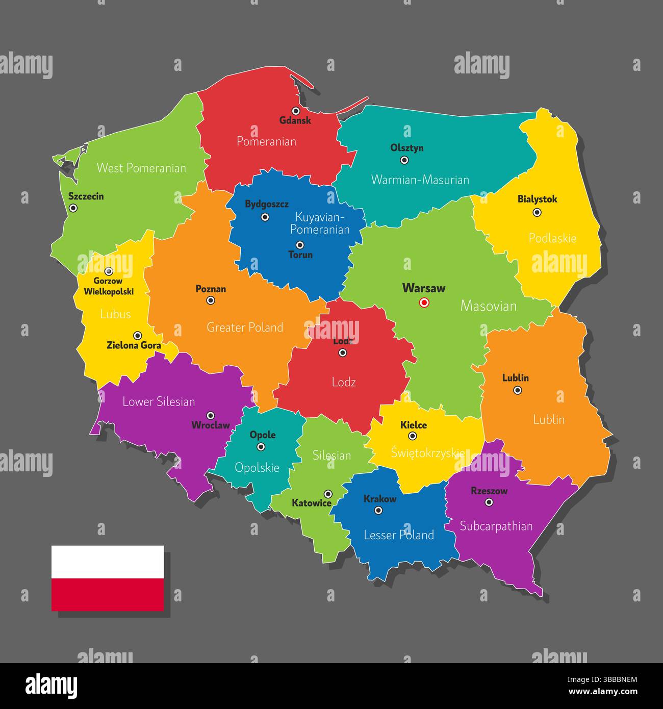Vector map of Poland with names of cities and with borders city Stock ...