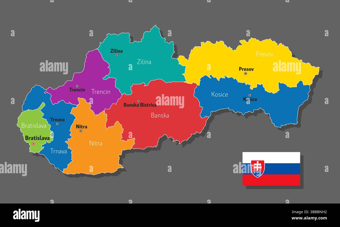 Vector map of Slovakia with names of cities and with borders city Stock ...