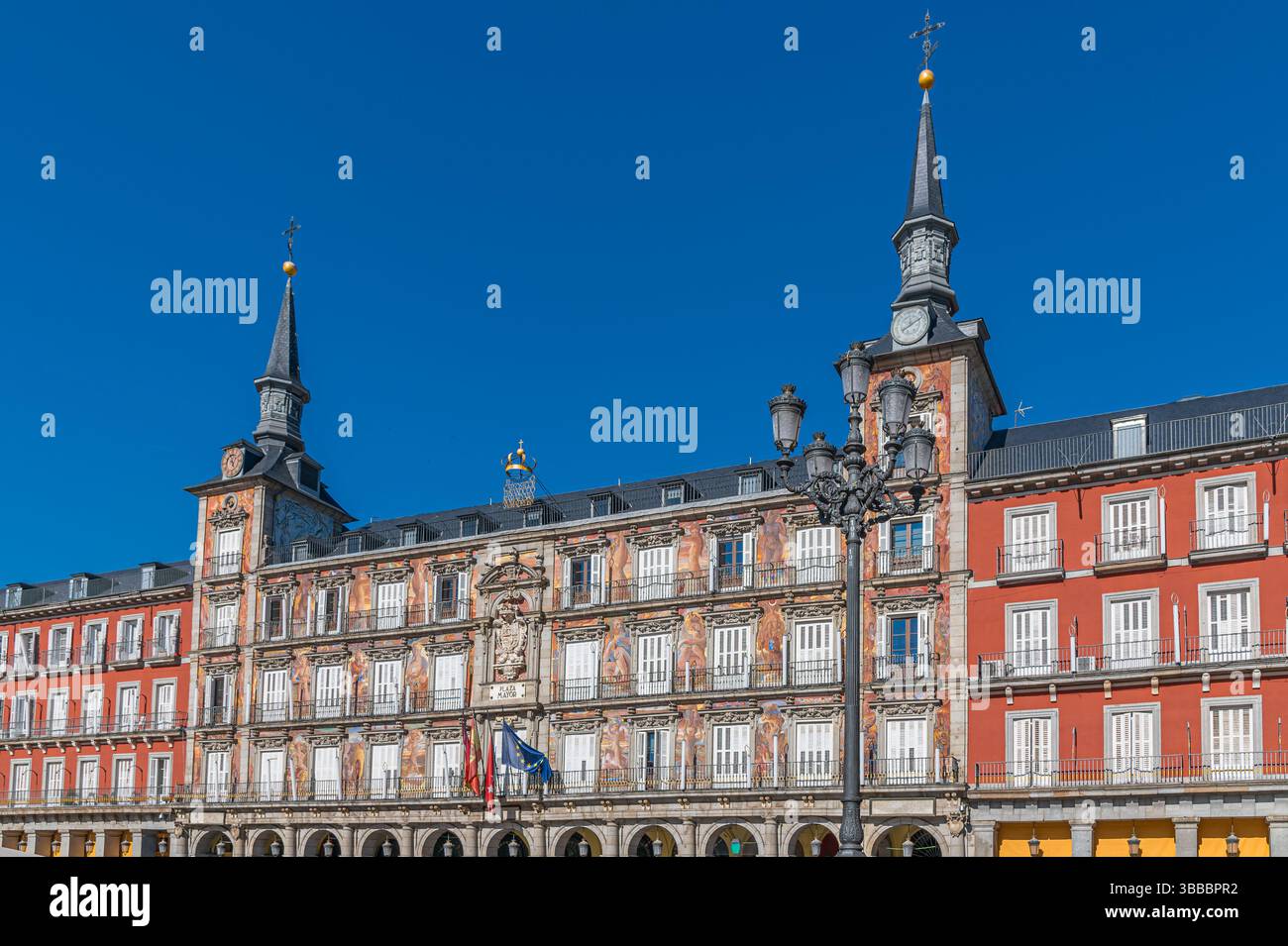 Buildings in the iconic Plaza Mayor (main square) in Madrid, Spain ...