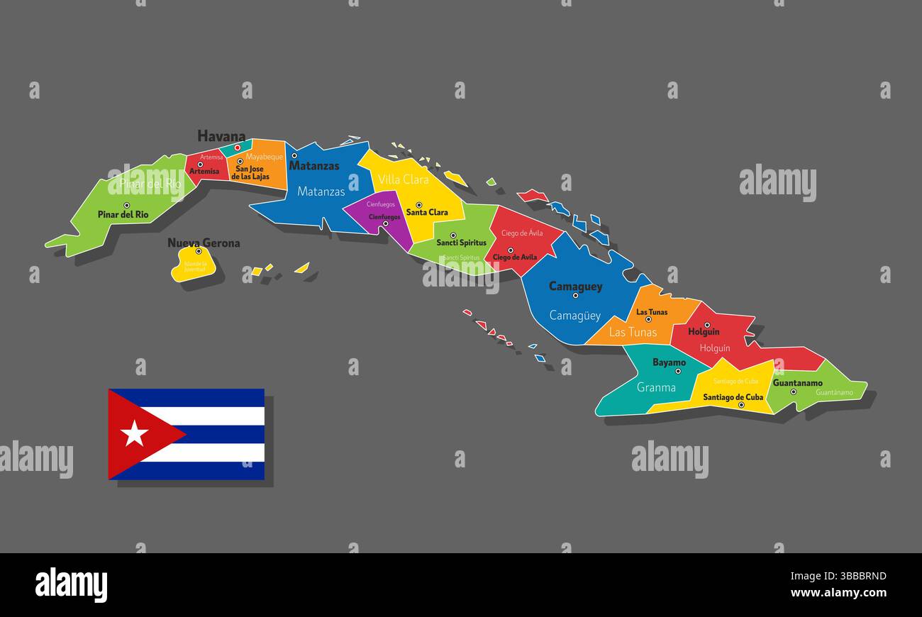 Vector map of Cuba with names of cities and with borders city Stock ...