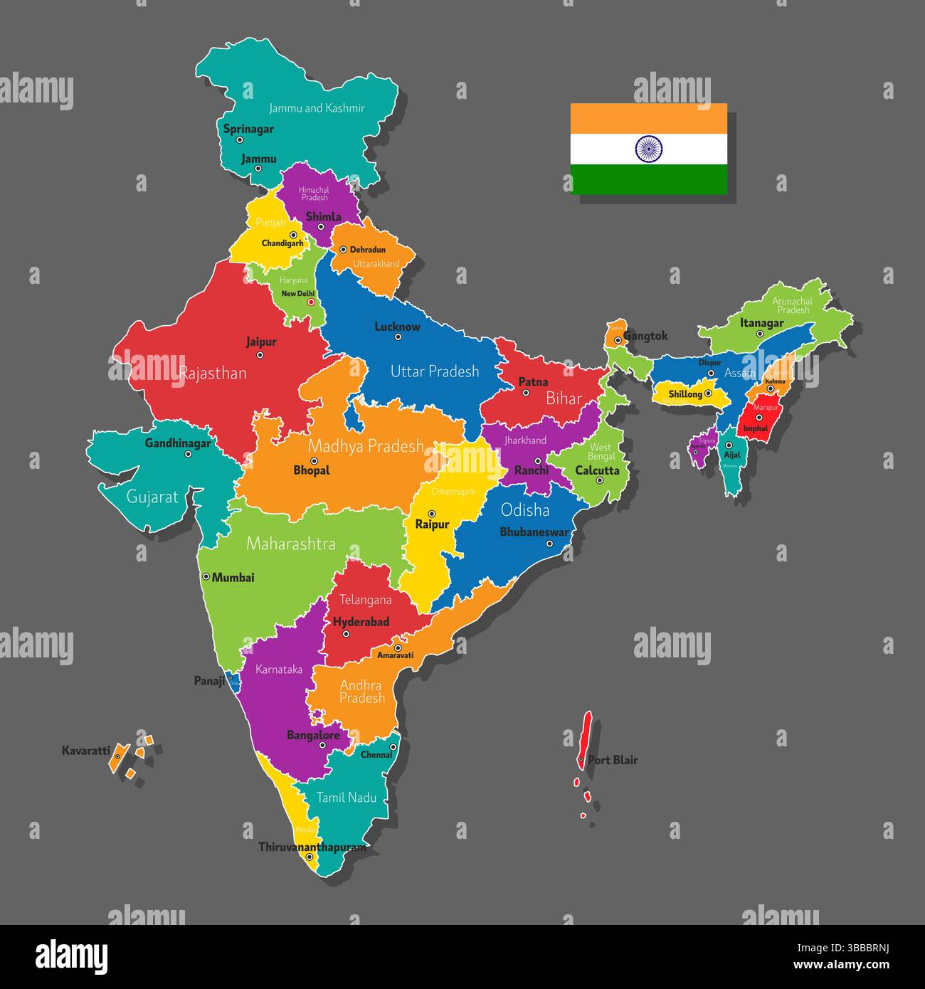 Vector map of India with names of cities and with borders city Stock ...