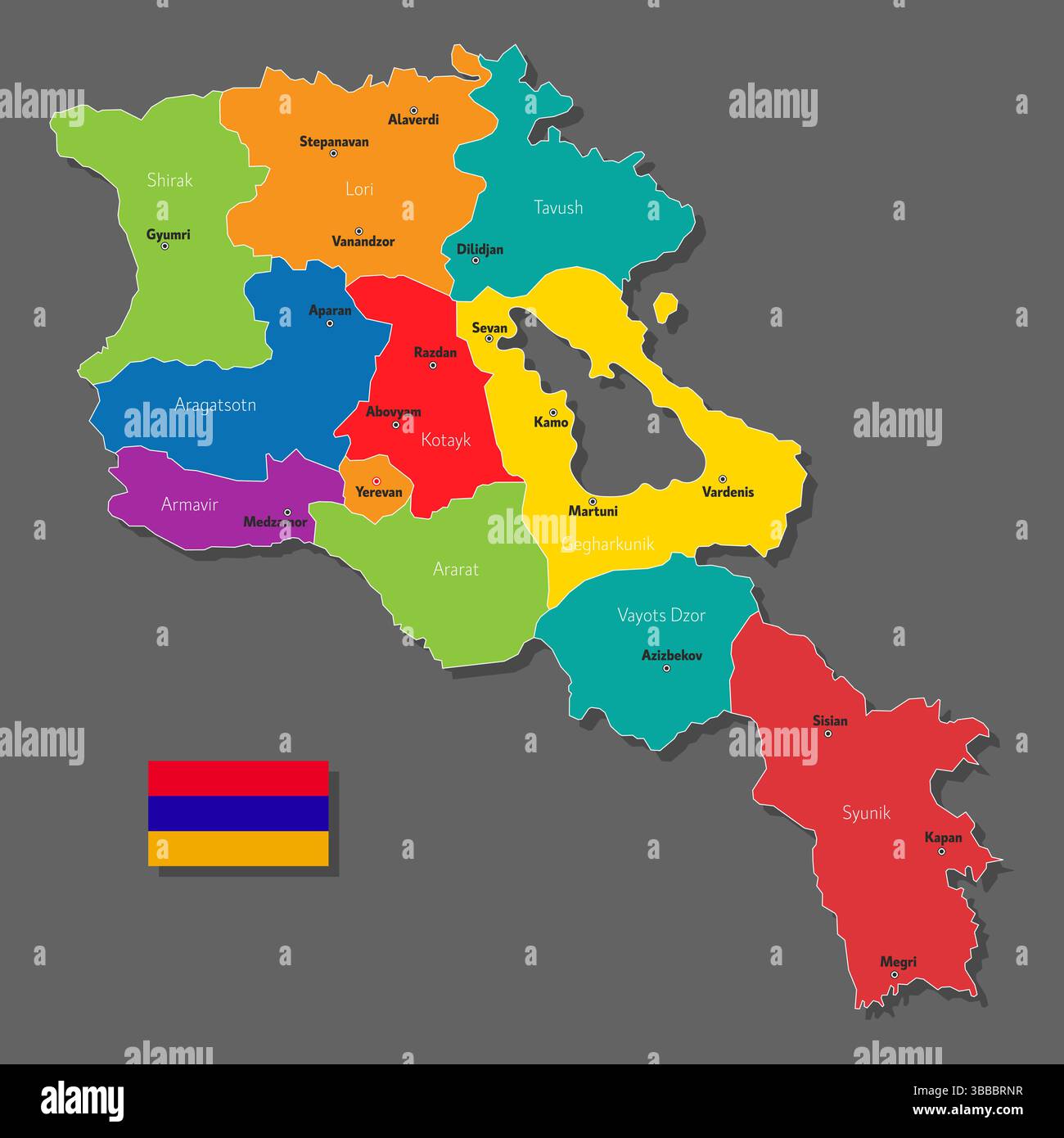Vector map of Armenia with names of cities and with borders city Stock ...