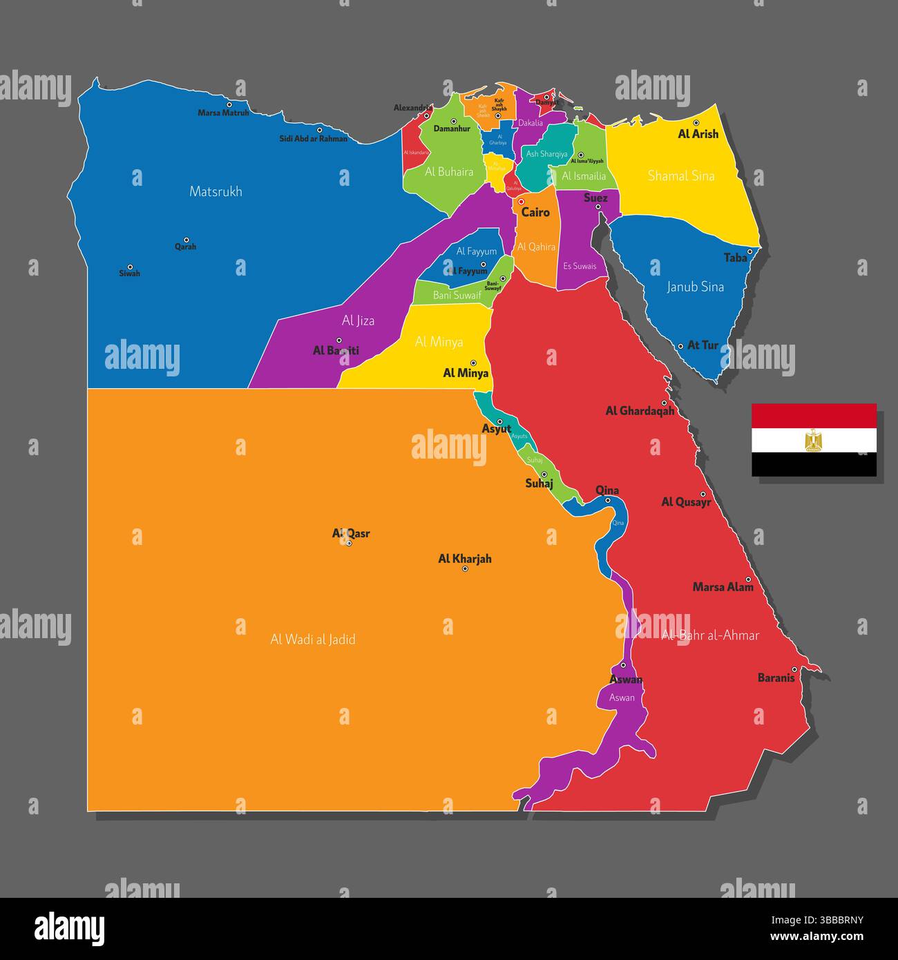 Vector map of Egypt with names of cities and with borders city Stock ...