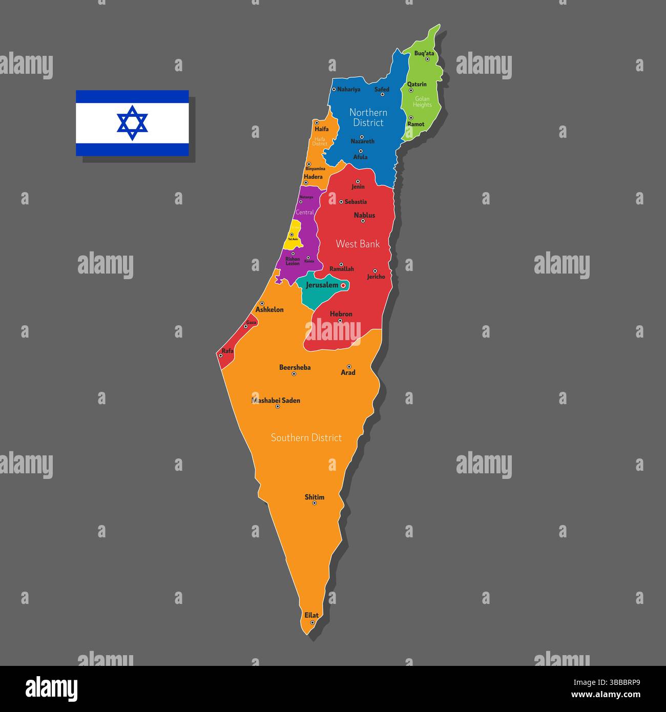 Vector map of Israel with names of cities and with borders city Stock ...