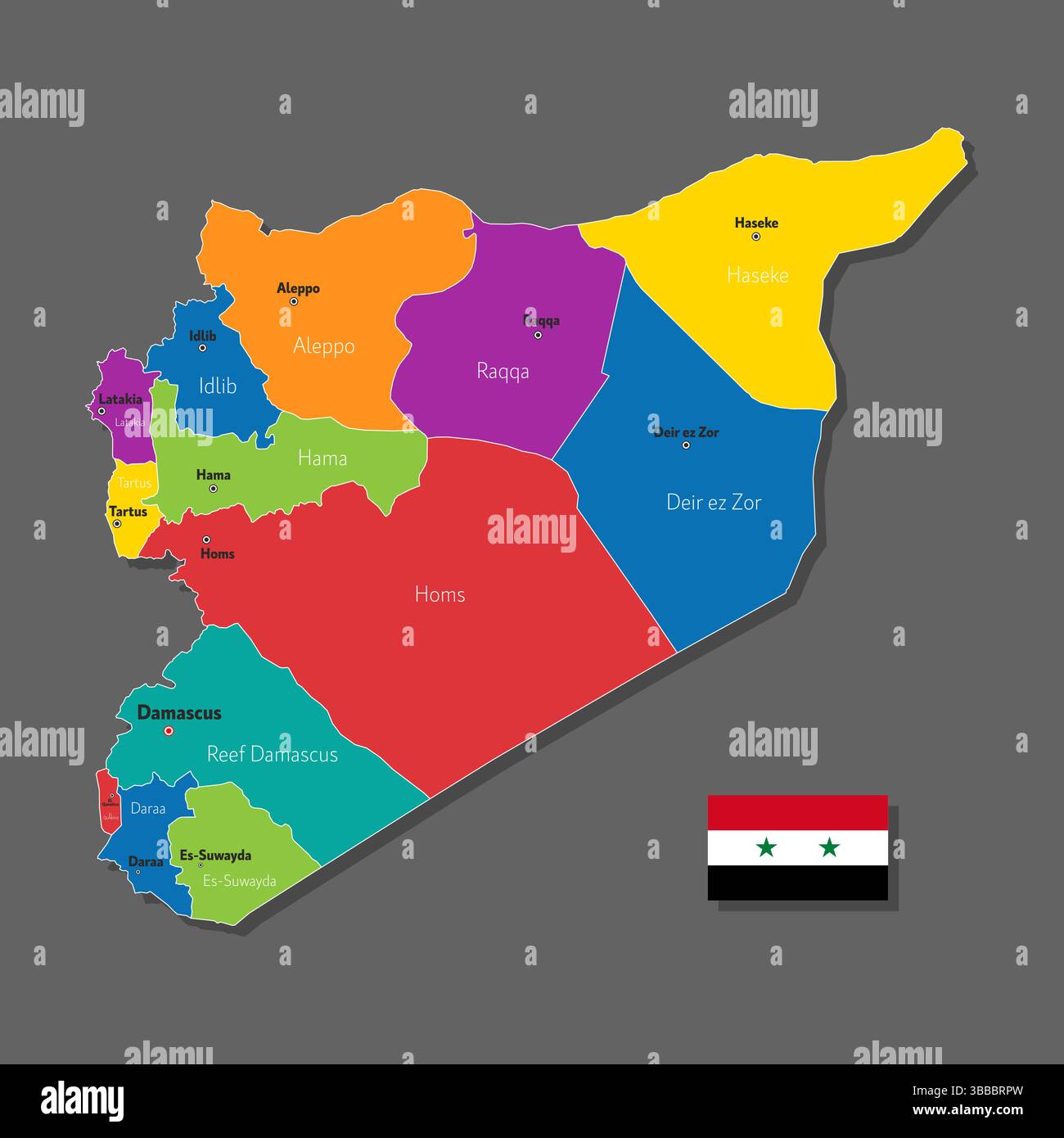 Vector map of Syria with names of cities and with borders city Stock ...