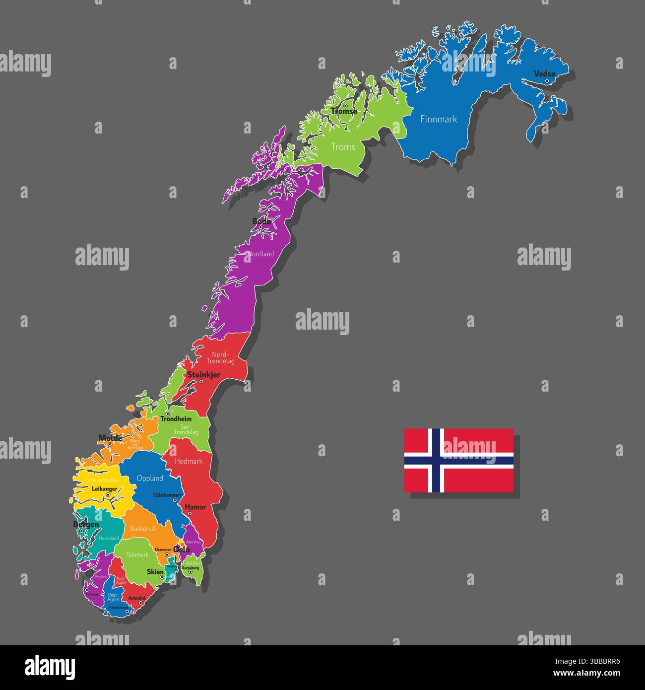 Vector map of Norway with names of cities and with borders city Stock ...