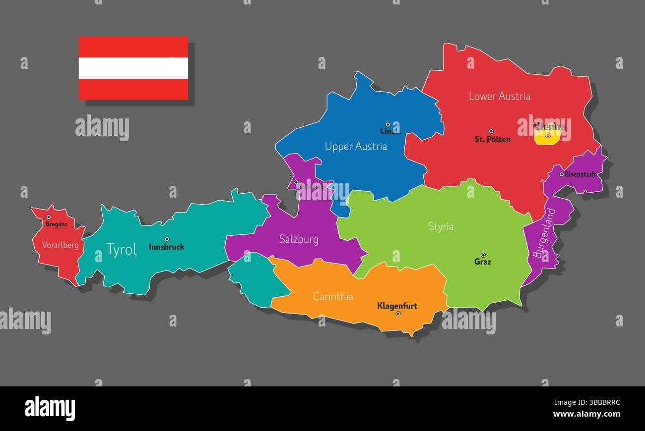 Vector map of Austria with names of cities and with borders city Stock ...