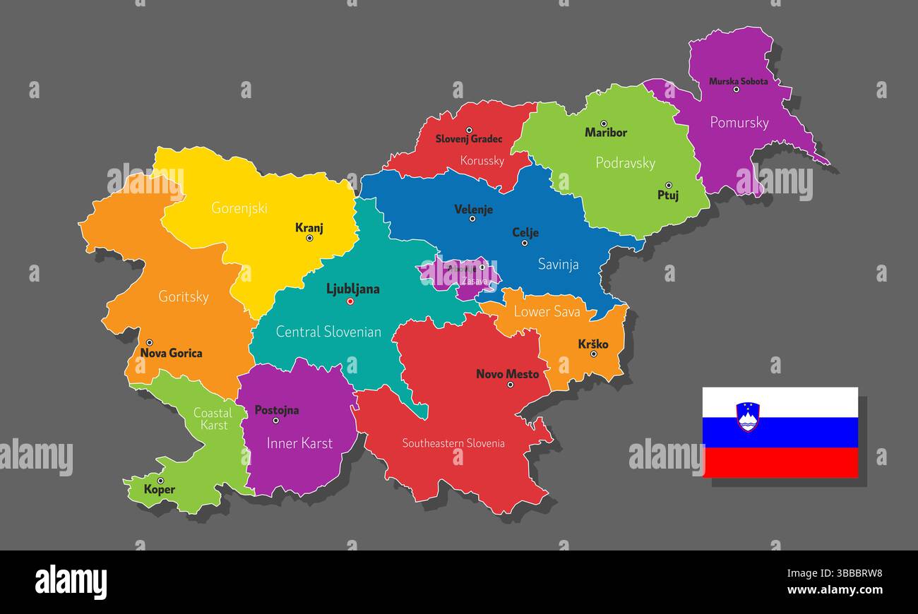 Vector map of Slovenia with names of cities and with borders city Stock ...