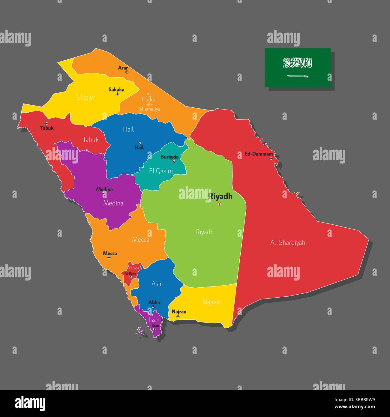 Vector map of Saudi Arabia with names of cities and with borders city ...