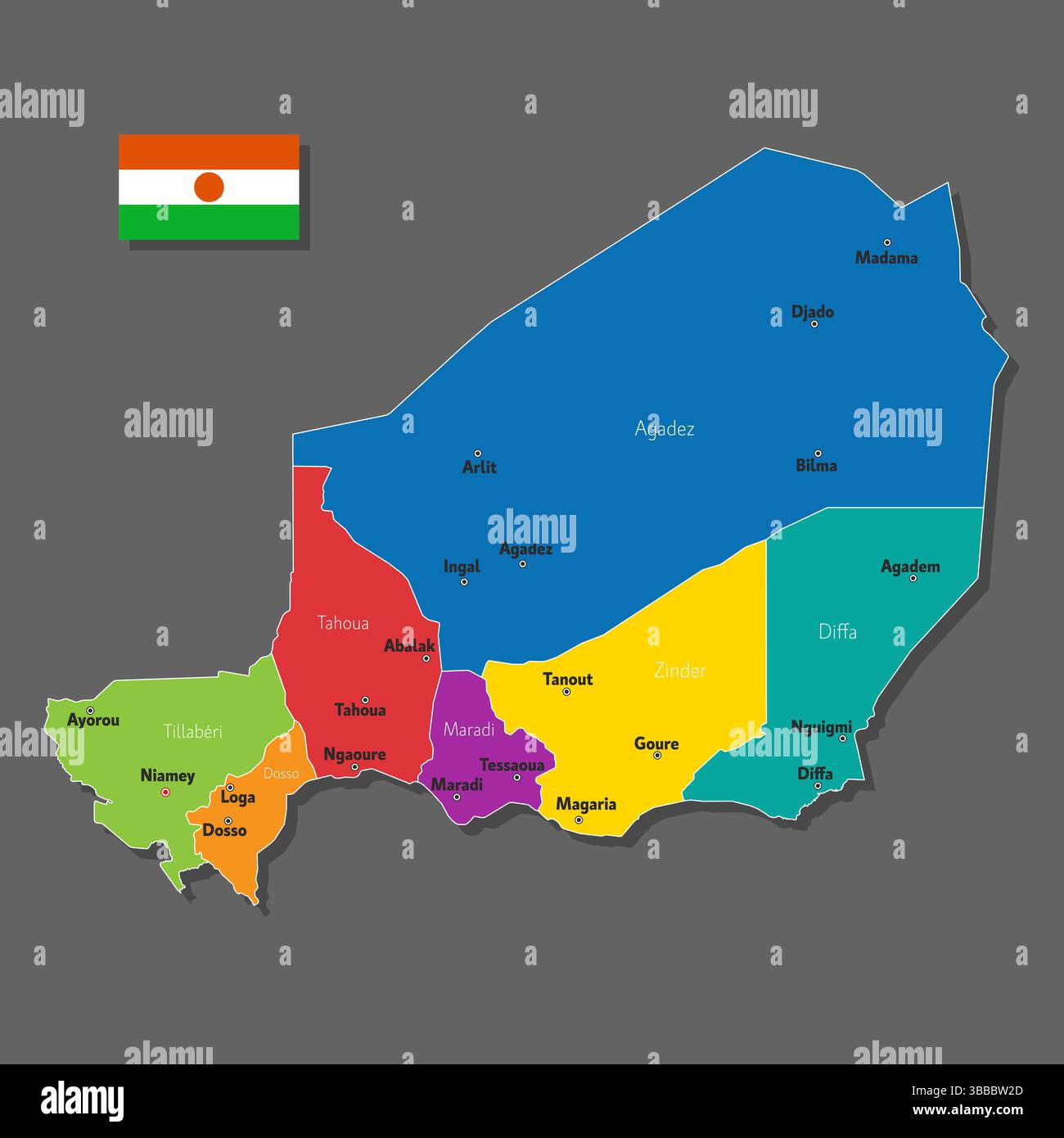 Vector map of Niger with names of cities and with borders city Stock Vector Image & Art - Alamy
