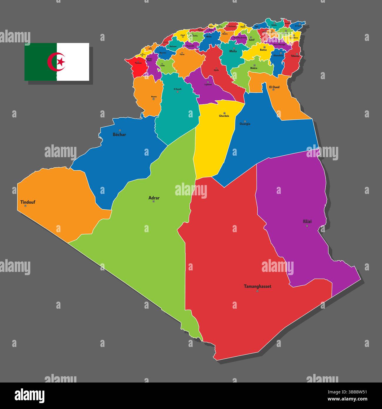 Vector map of Algeria with names of cities and with borders city Stock ...