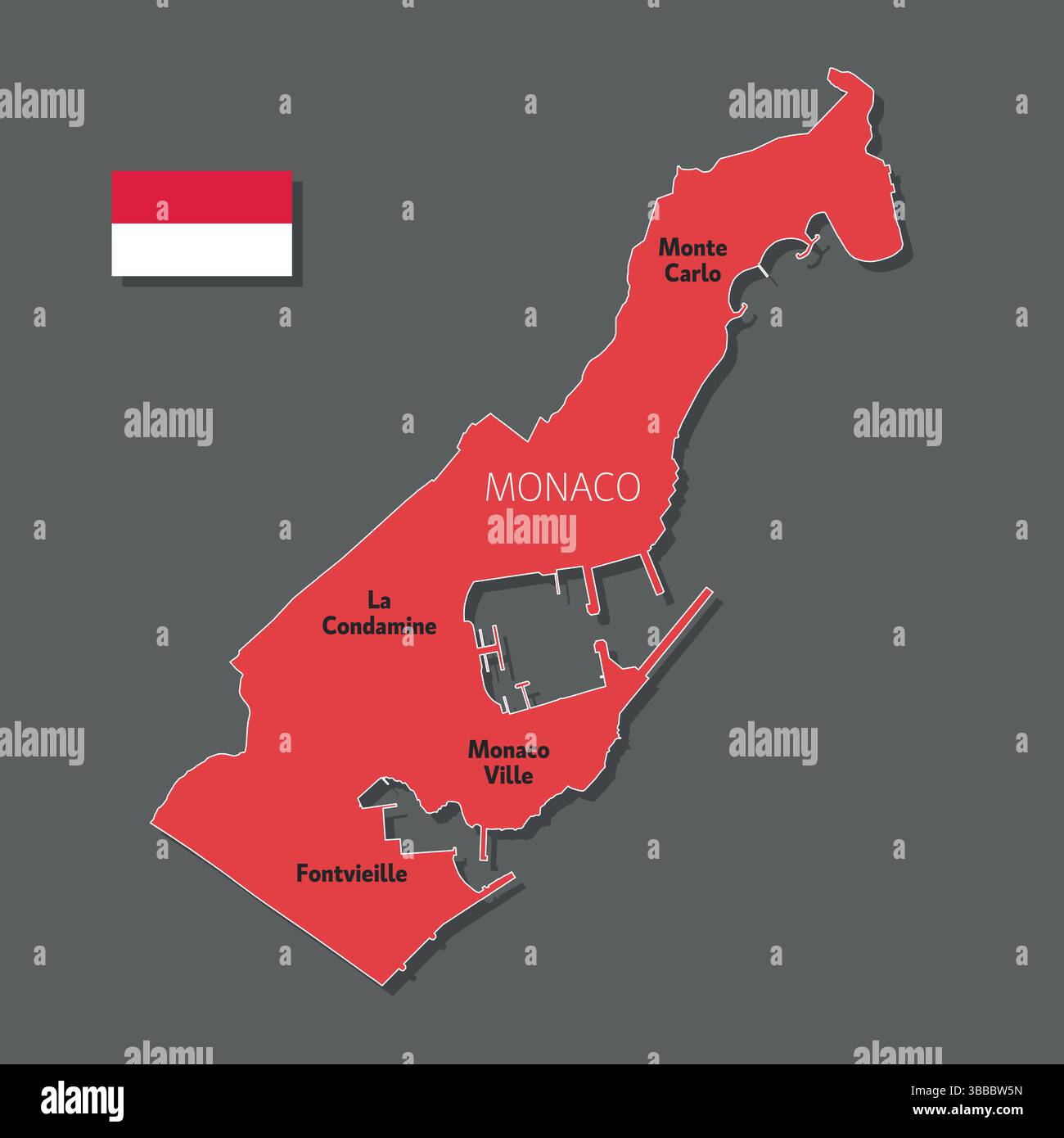 Vector map of Monaco with names of cities and with borders city Stock ...