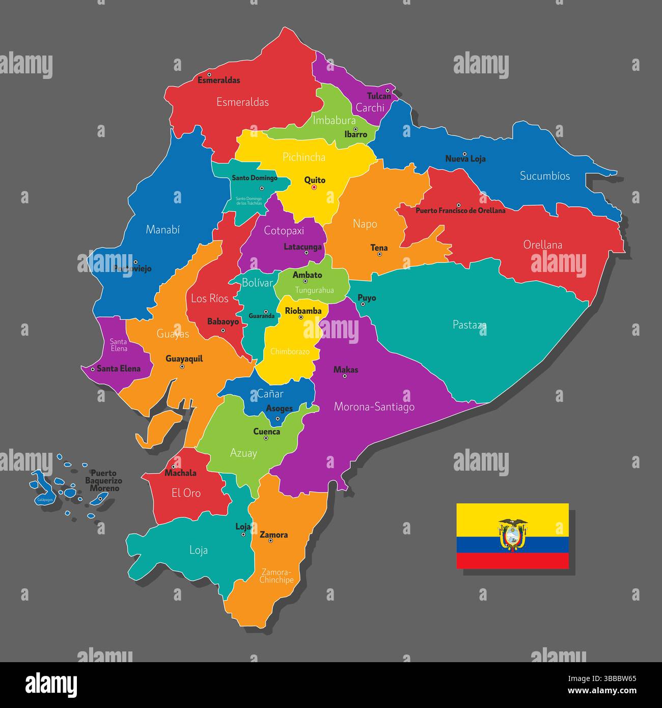 Vector map of Ecuador with names of cities and with borders city Stock ...