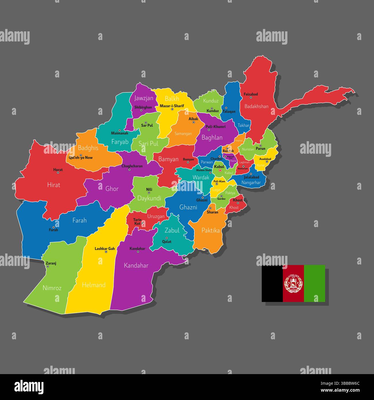 Vector map of Afghanistan with names of cities and with borders city ...