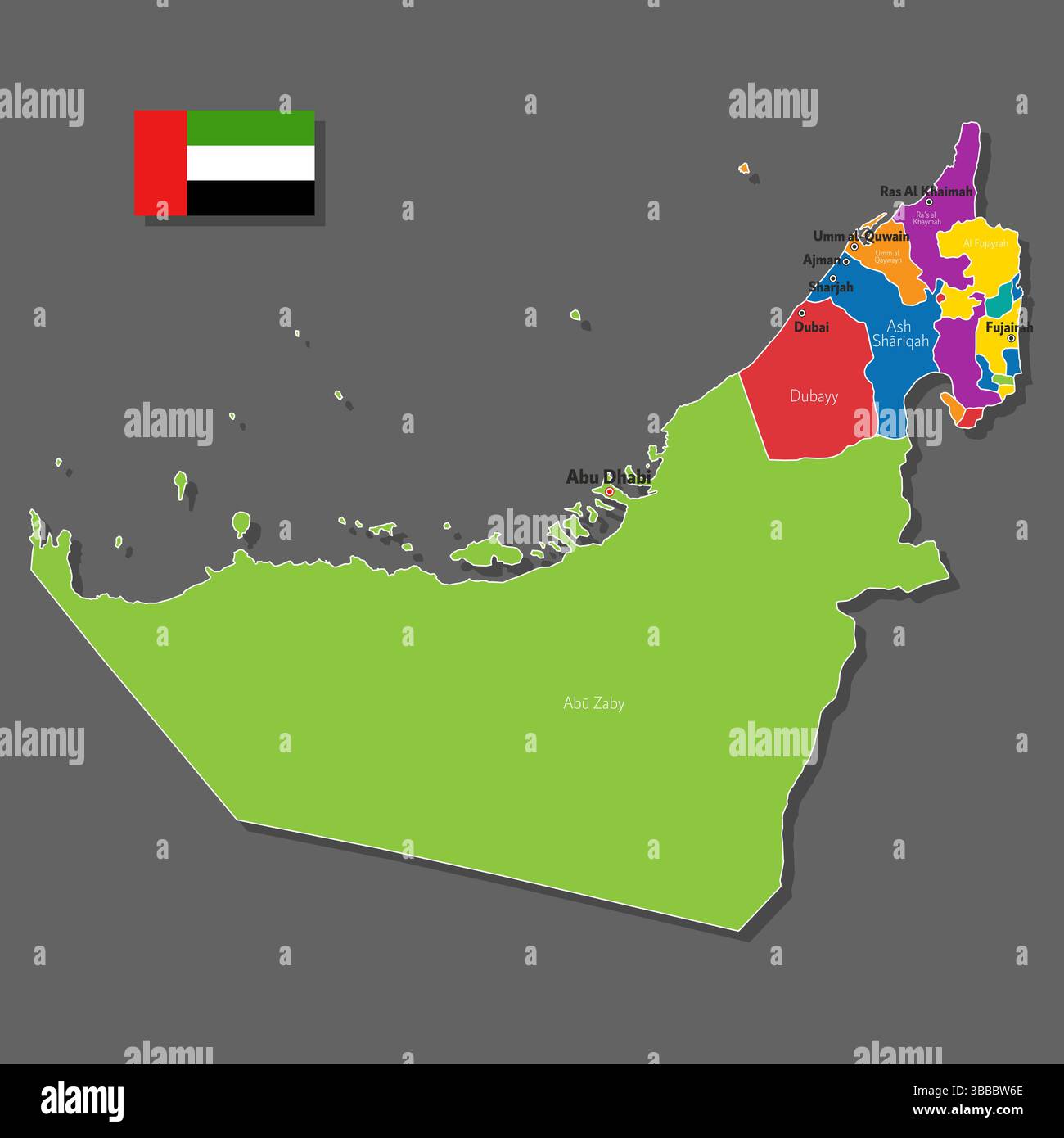Vector map of UAE with names of cities and with borders city Stock ...