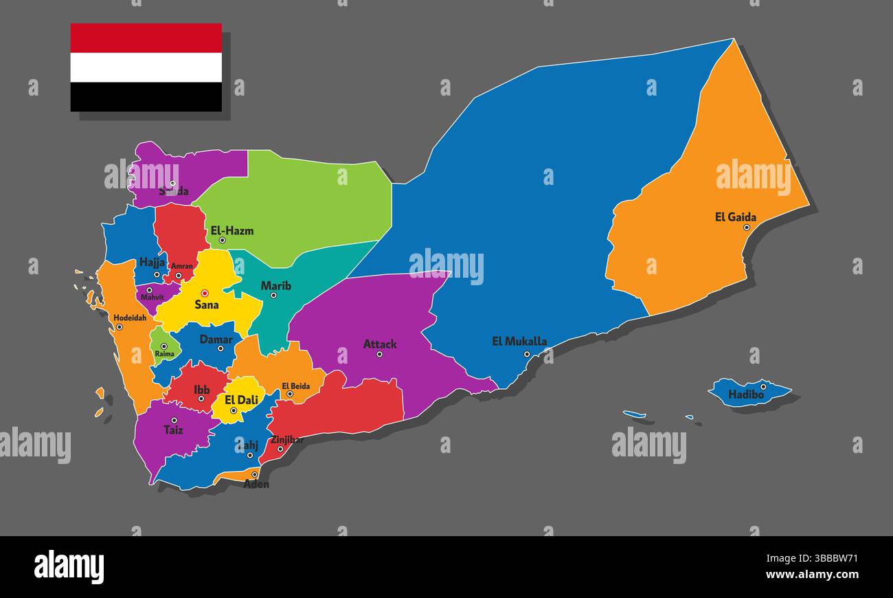 Vector map of Yemen with names of cities and with borders city Stock ...
