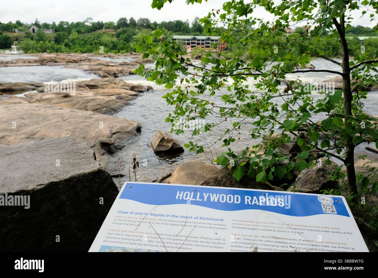Belle Isle sign at the Hollywood Rapids on the James River in Richmond ...