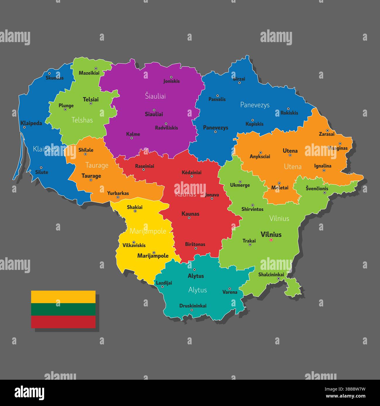 Vector map of Lithuania with names of cities and with borders city ...