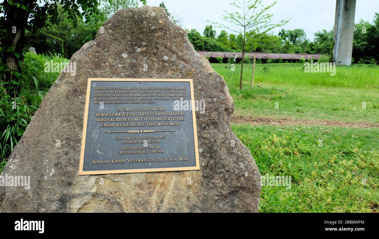 Bronze memorial plaque on Belle Isle, Richmond, Virginia, in memory of ...