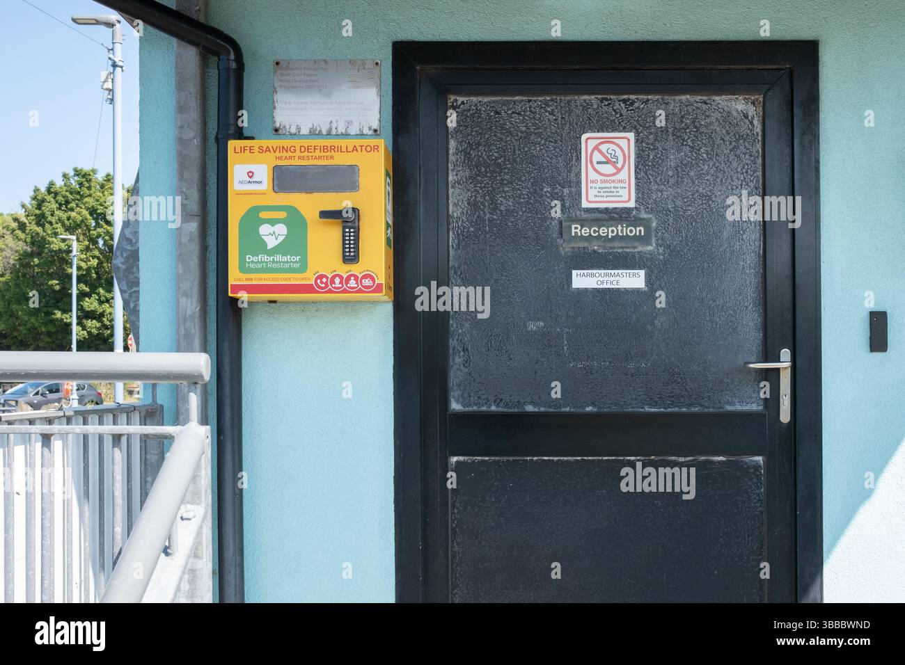 Glenarm, Northern Ireland - May 14th, 2025 - Life saving defibrillator ...