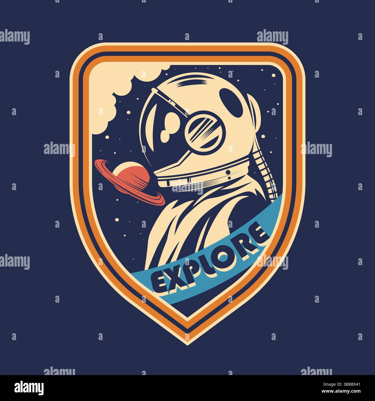 Space exploration patch design or vector label with astronaut helmet ...