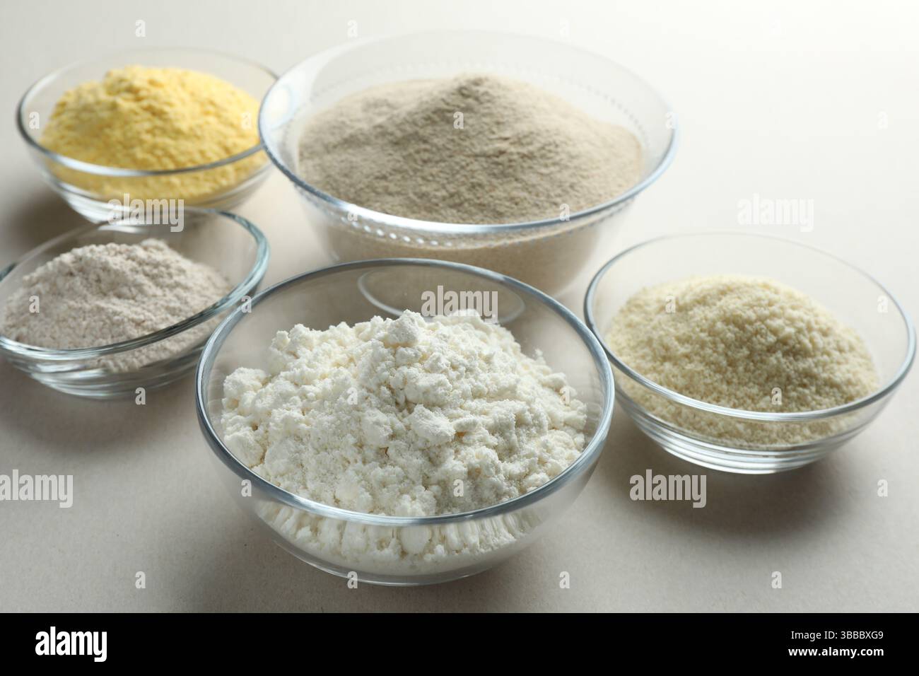 Different types of flour on white background, closeup Stock Photo - Alamy