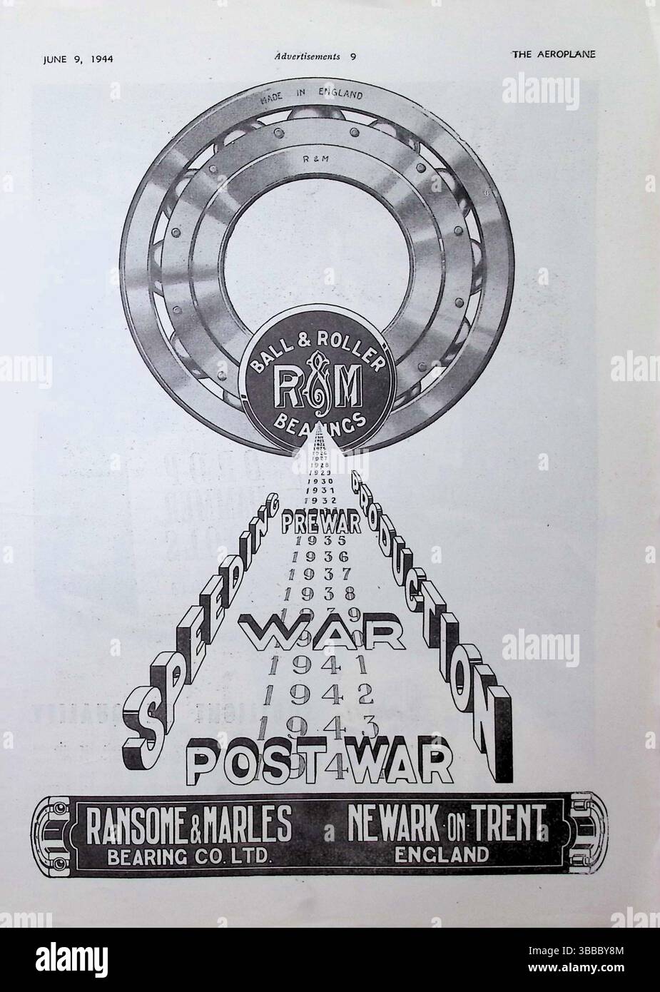 1944 wartime advertisement for Ransome and Marles ball and roller ...