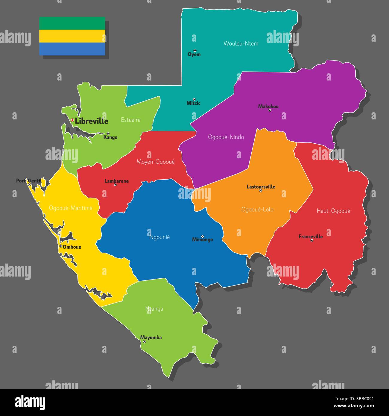 Vector map of Gabon with names of cities and with borders city Stock ...