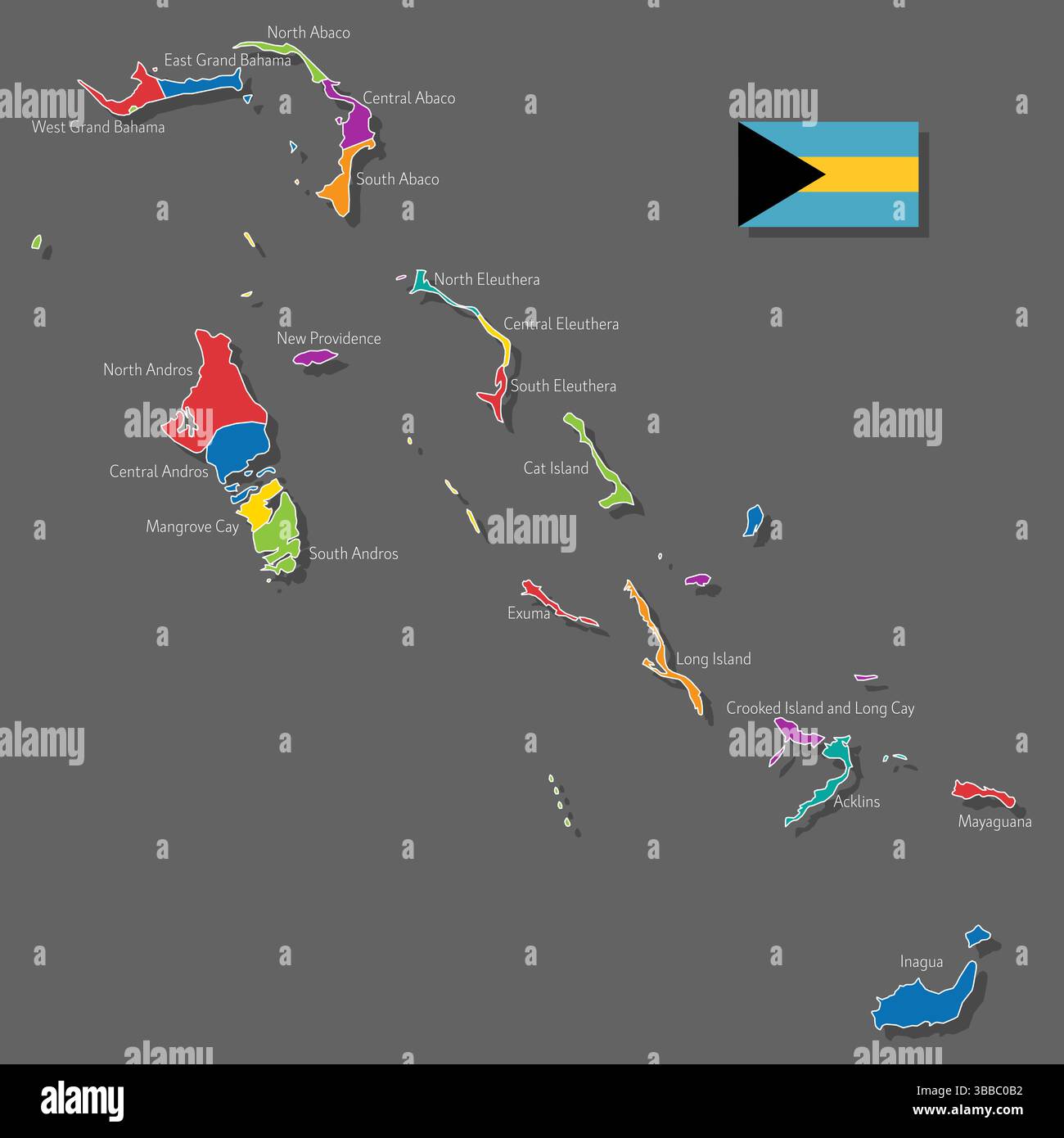 Vector map of Bahamas with names of cities and with borders city Stock ...