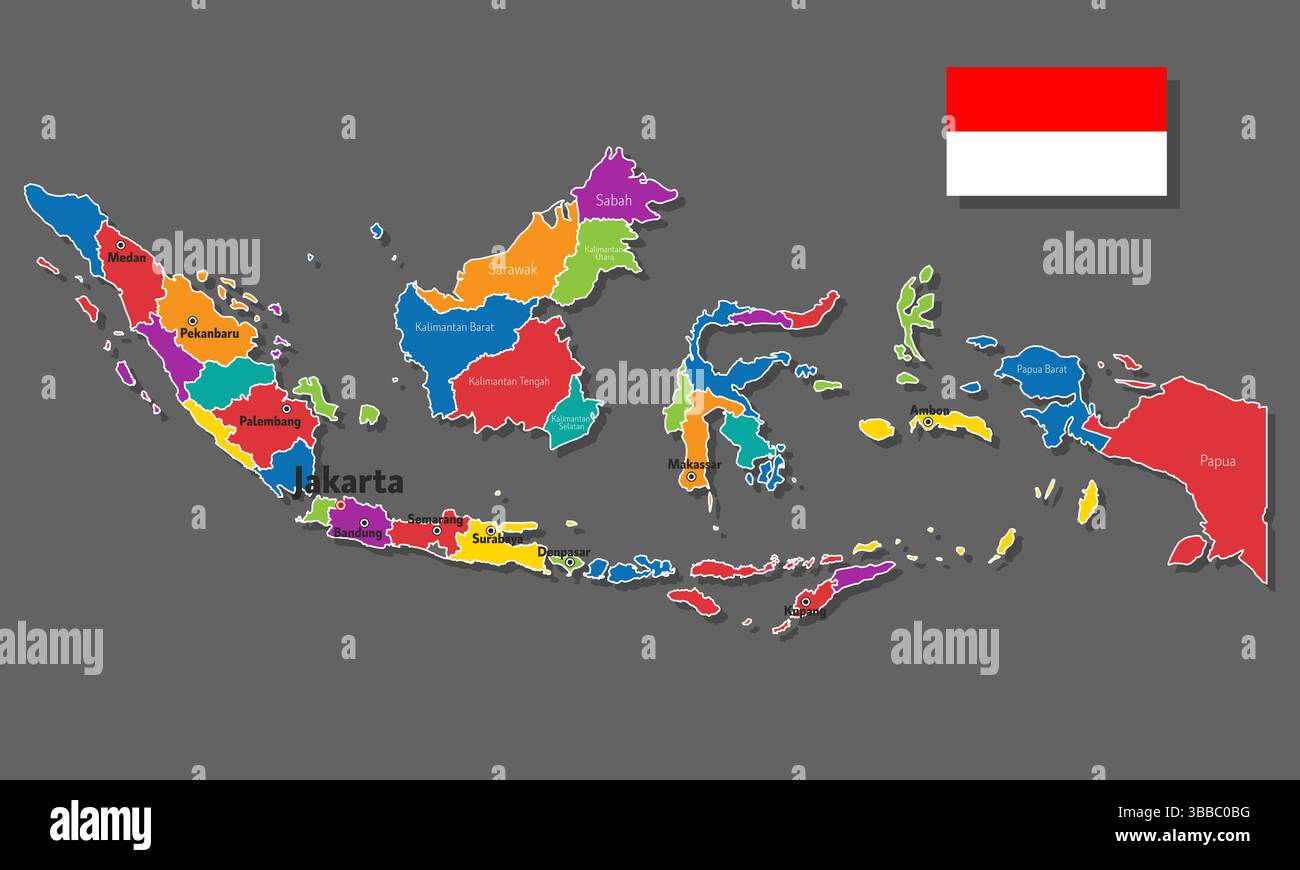 Vector map of Indonesia with names of cities and with borders city ...