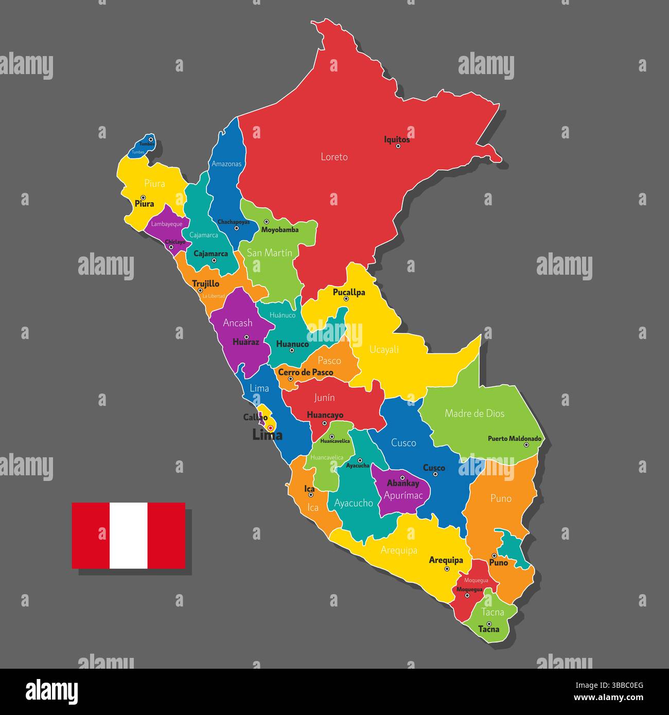 Vector map of Peru with names of cities and with borders city Stock ...