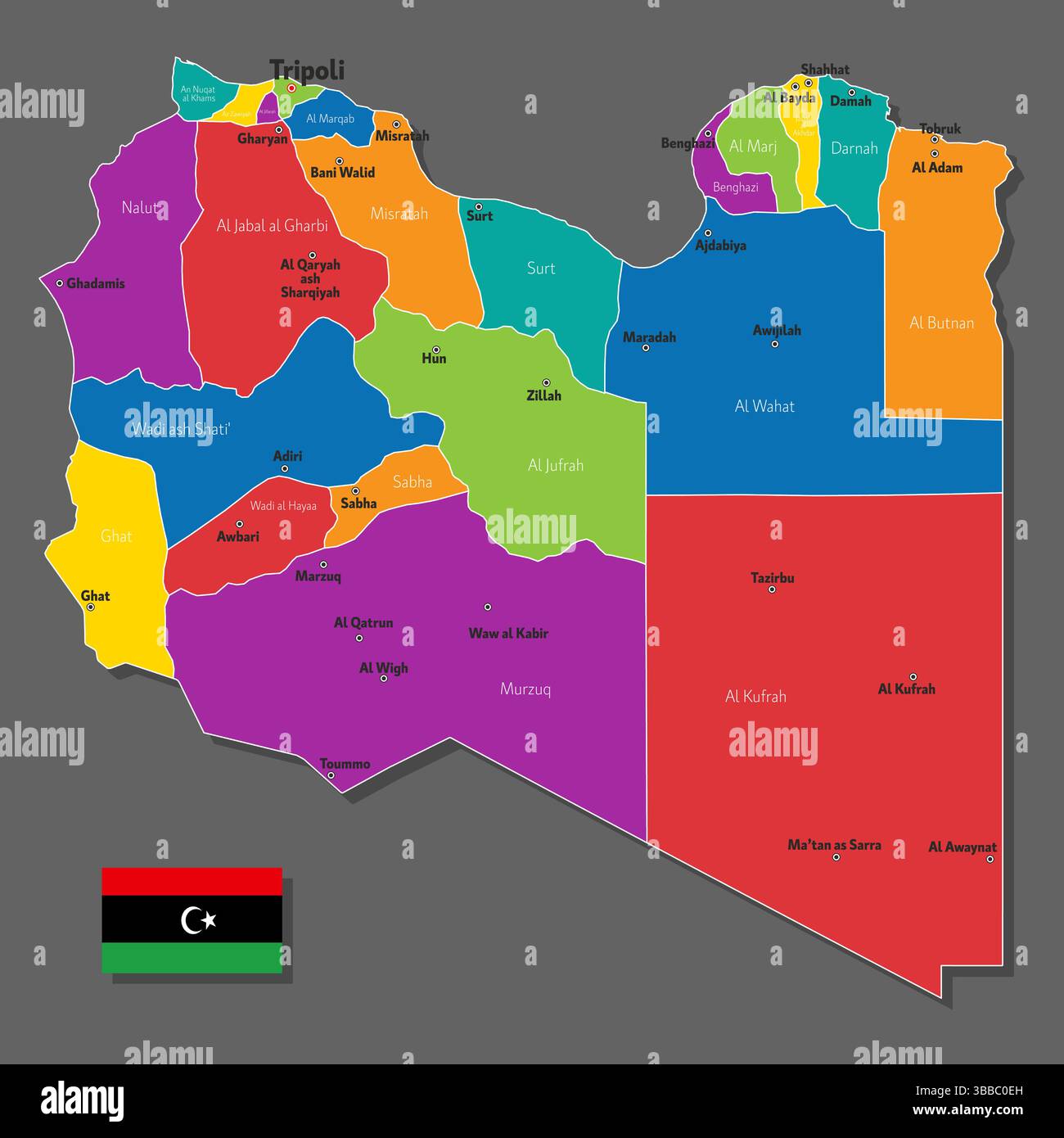 Vector map of Libya with names of cities and with borders city Stock ...