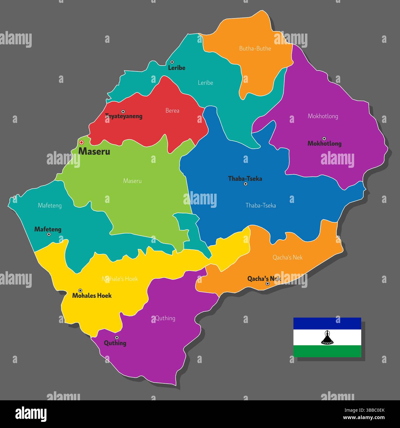 Vector map of Lesotho with names of cities and with borders city Stock ...