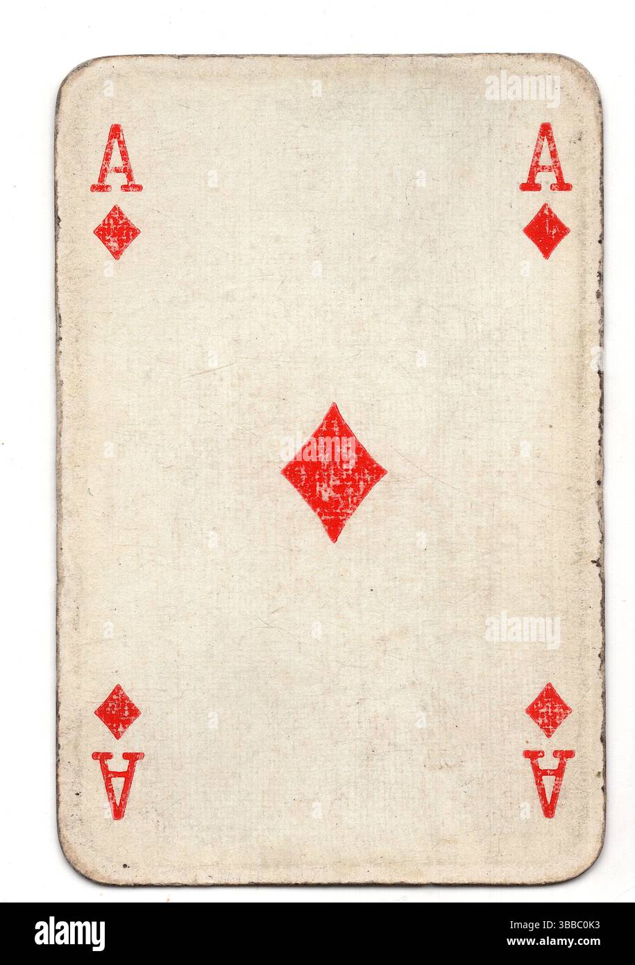 A vintage playing card in the suit of diamonds isolated on a white ...