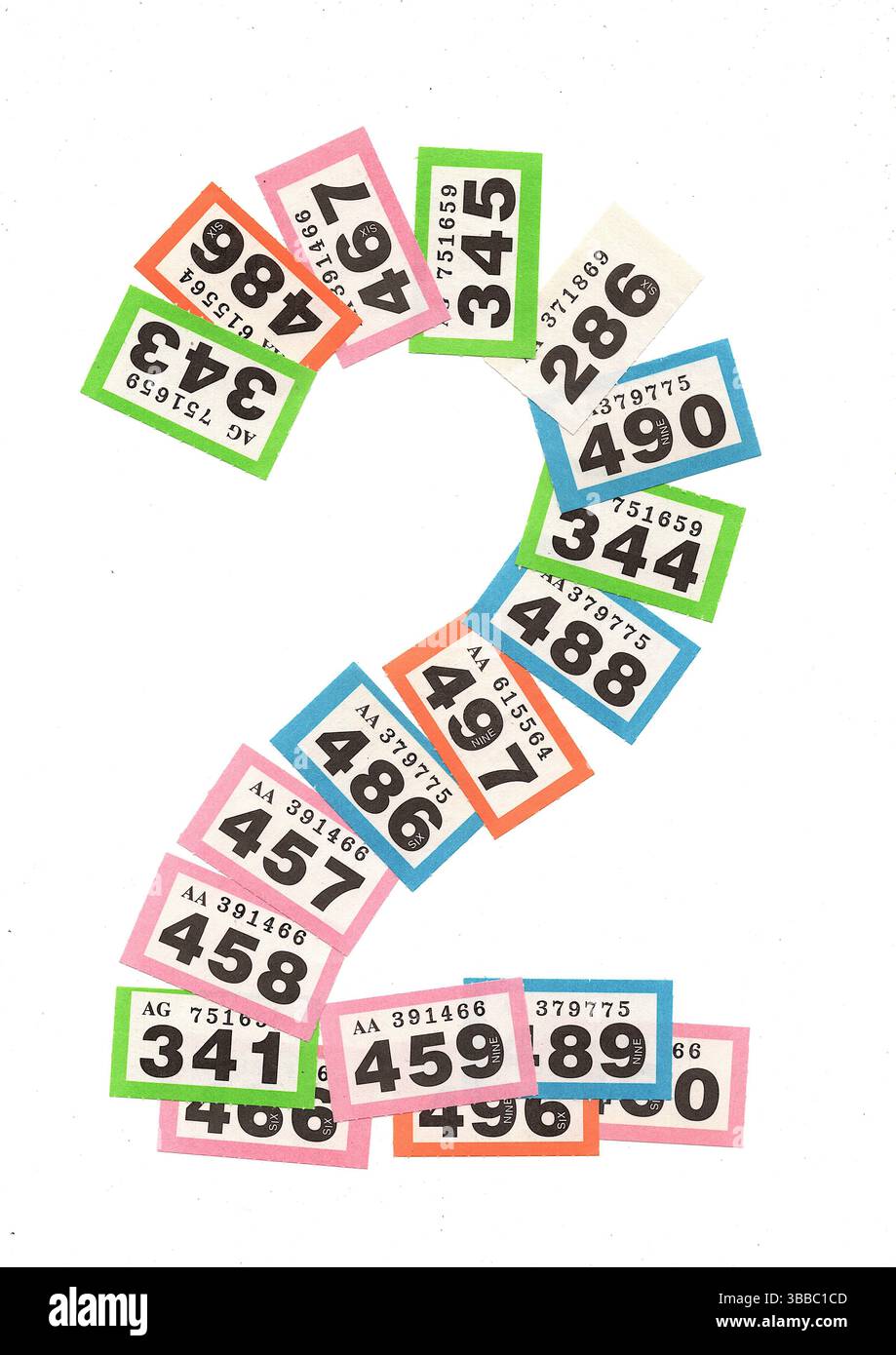 Raffle tickets in the shape of a number two isolated on a white ...