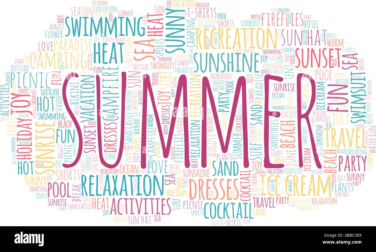 Summer word cloud conceptual design isolated on white background Stock ...